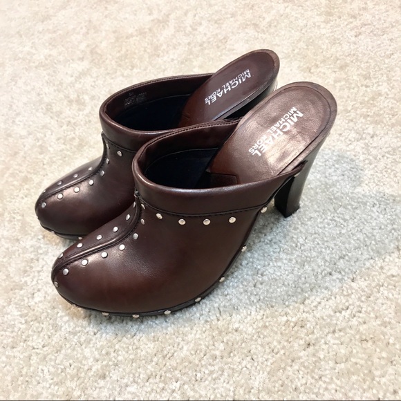 MICHAEL Michael Kors | Shoes | Michael Kors Brown Leather Studded Clogs ...